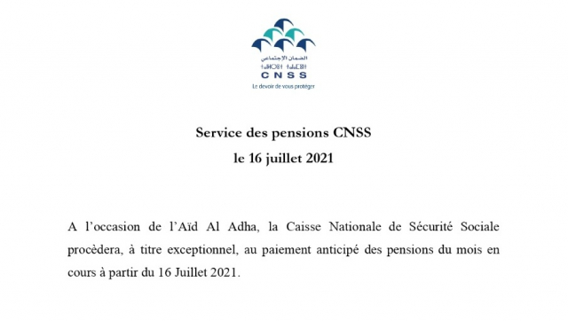 CNSS: paiement anticipé des pensions de retraite à partir du vendredi ...